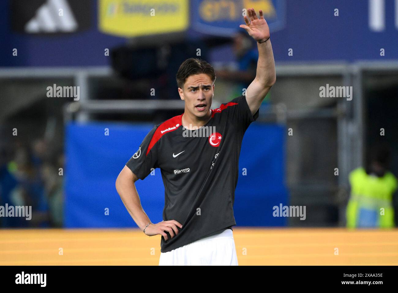 Kenan Yildiz of Turkey warms up during a friendly football match ...