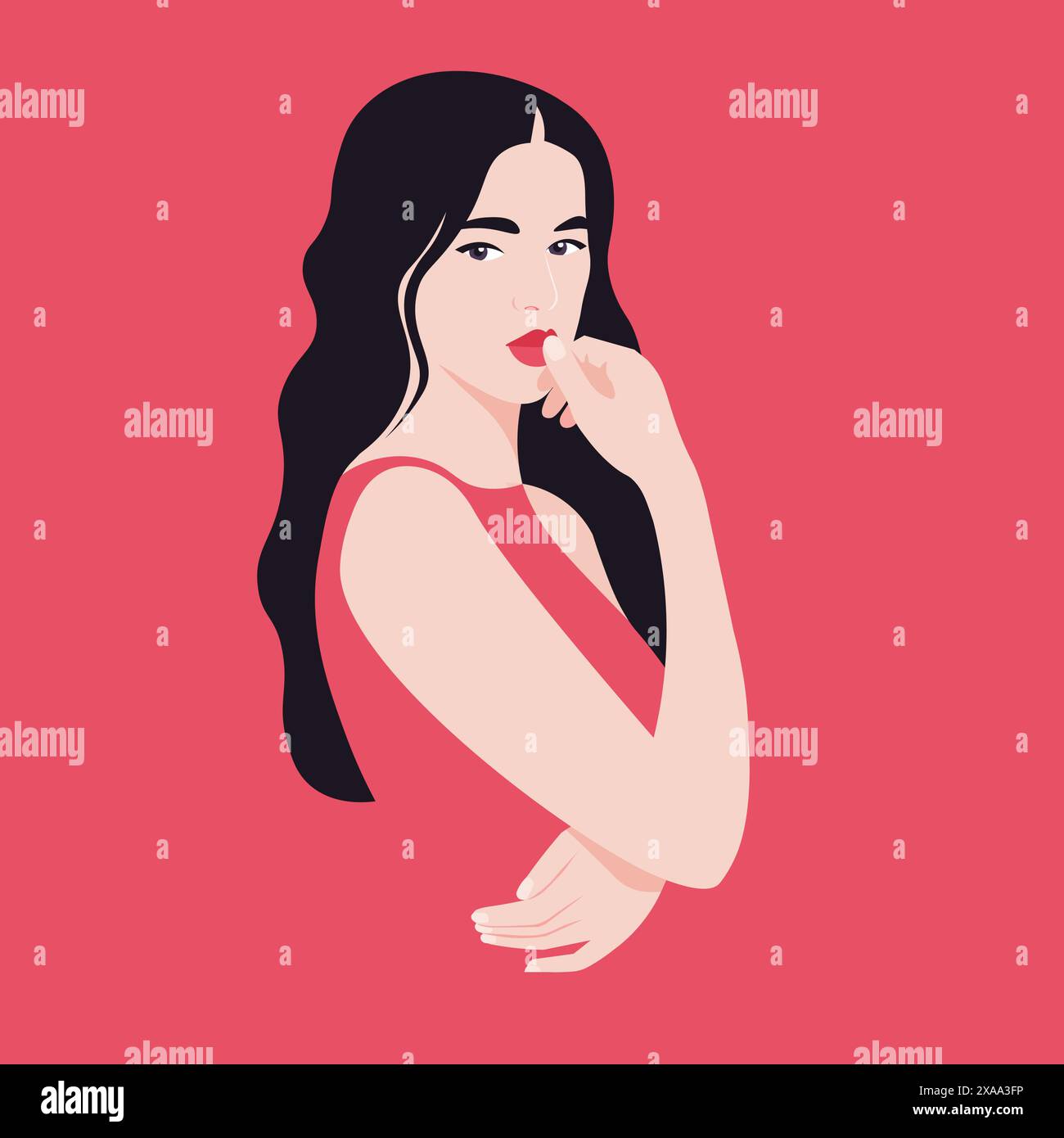 A young Asian woman is thinking and making a decision. Portrait of ...