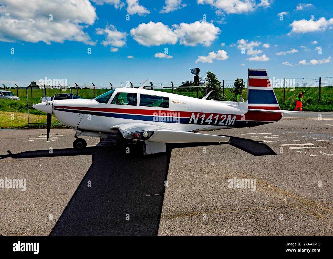 A 1988, Mooney M20J-201, Taxiing in after landing at Maston during the ...