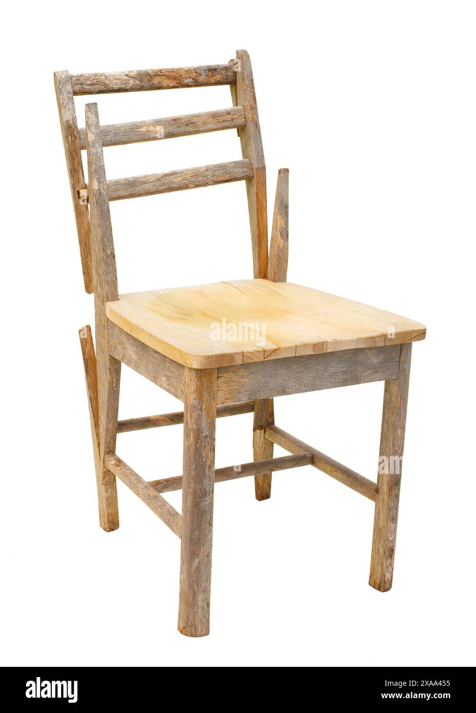 Worn and broken wood chair isolated on white Stock Photo - Alamy
