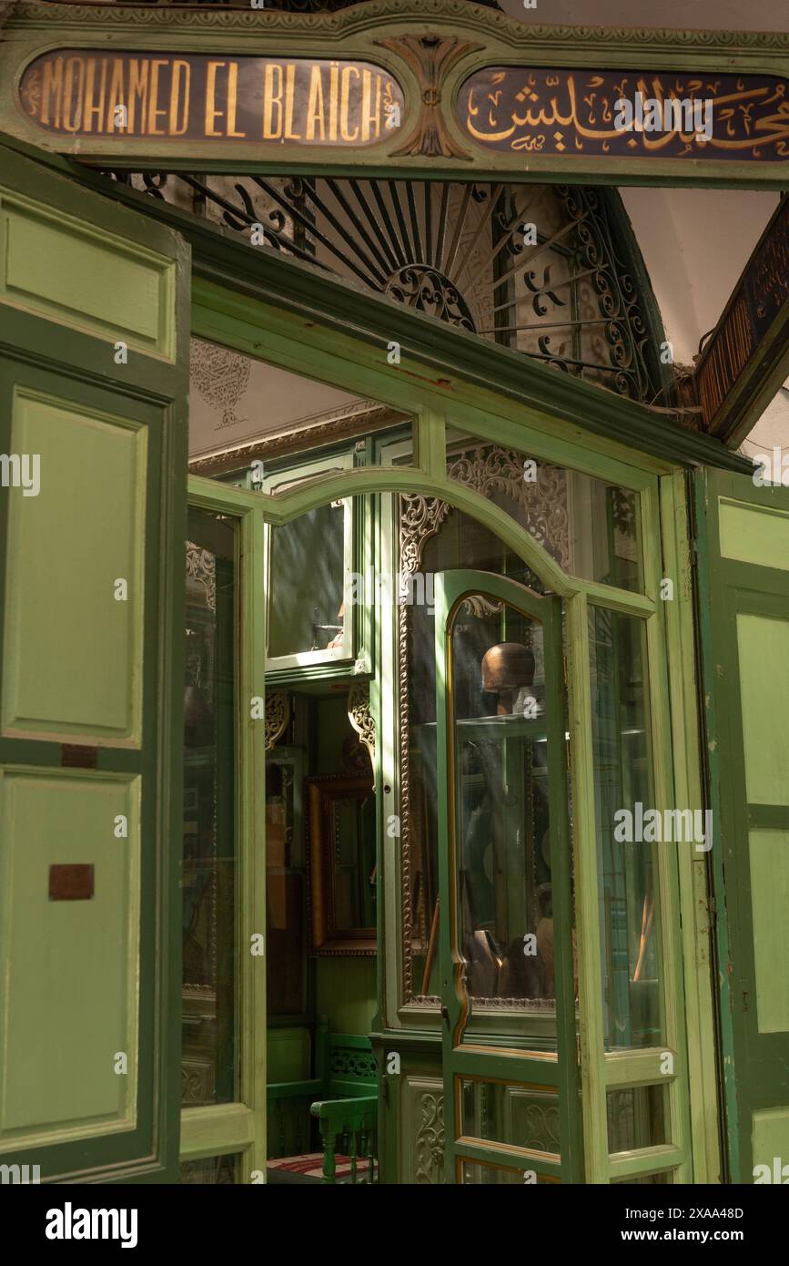 Tunis, Tunisia 22nd May, 2024 Mohamed El Baich store front in Souk Ech ...