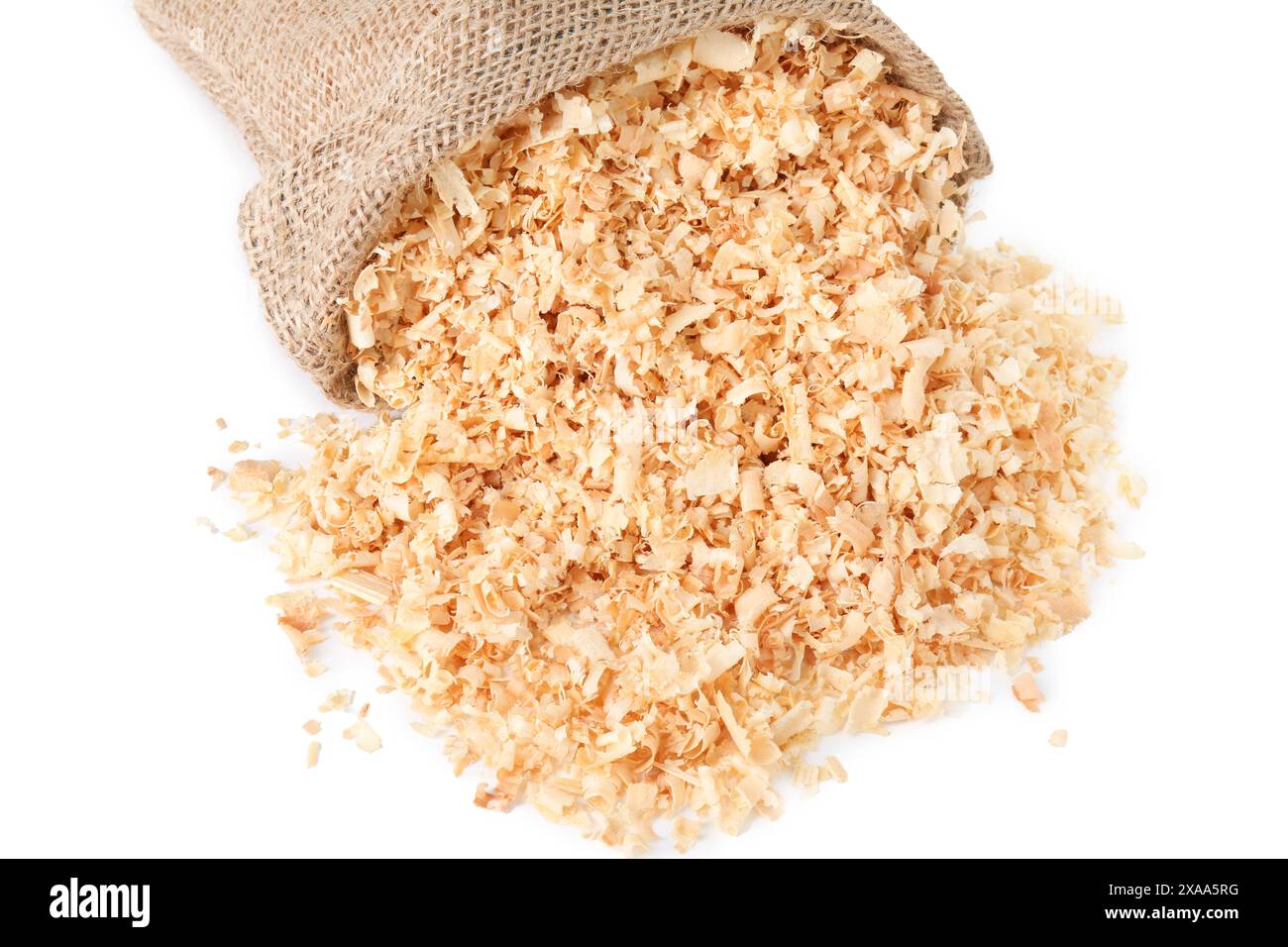 Natural sawdust in burlap sack isolated on white Stock Photo - Alamy