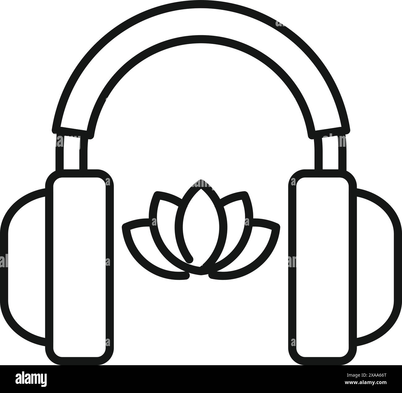 Line art icon depicting headphones with a lotus symbol, representing ...