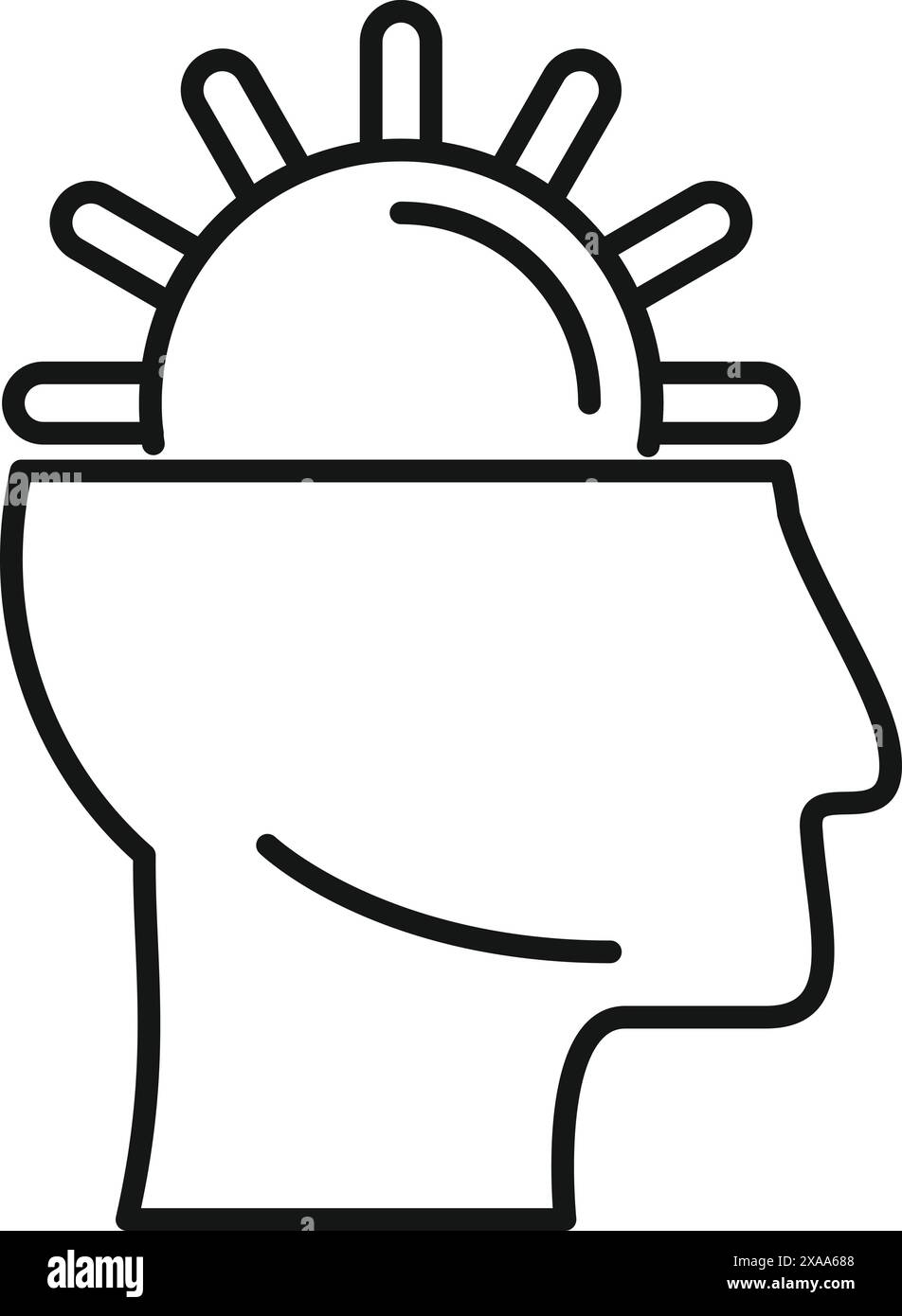 Flat line icon depicting a human head silhouette with a sun motif ...