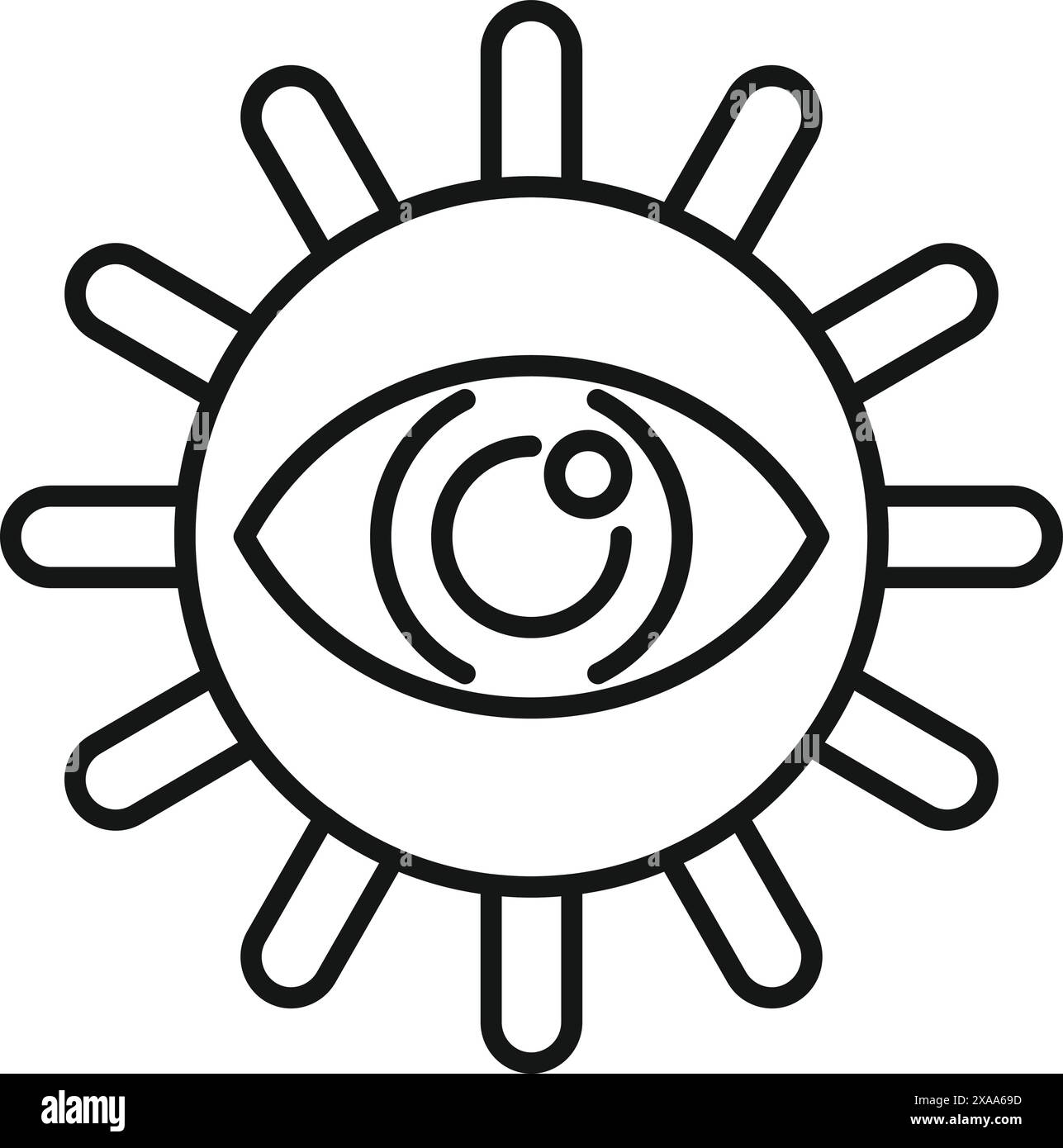 Simplified line art icon combining an eye and sun rays for versatile ...