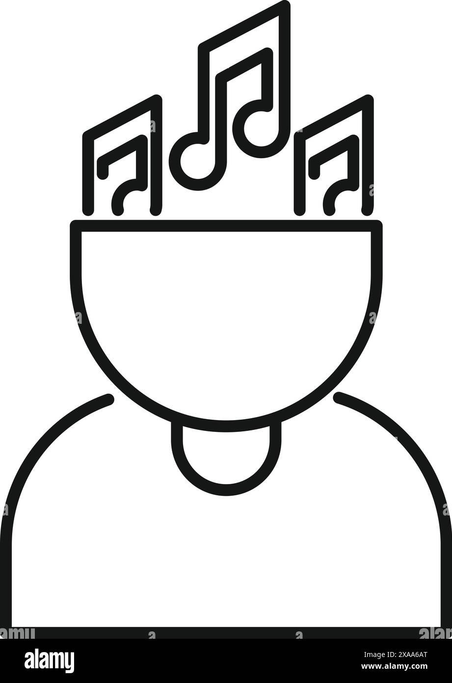 Line art icon of a person with musical notes flowing from the head ...