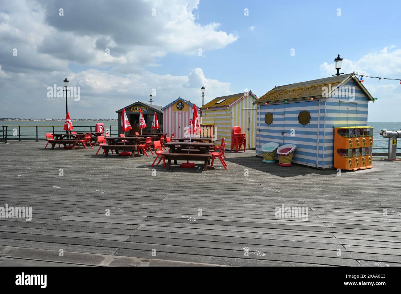 Striped huts on Southend Pier Stock Photo - Alamy