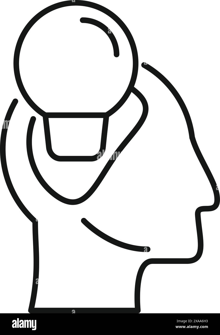 Line art illustration of a human head silhouette with a glowing light ...