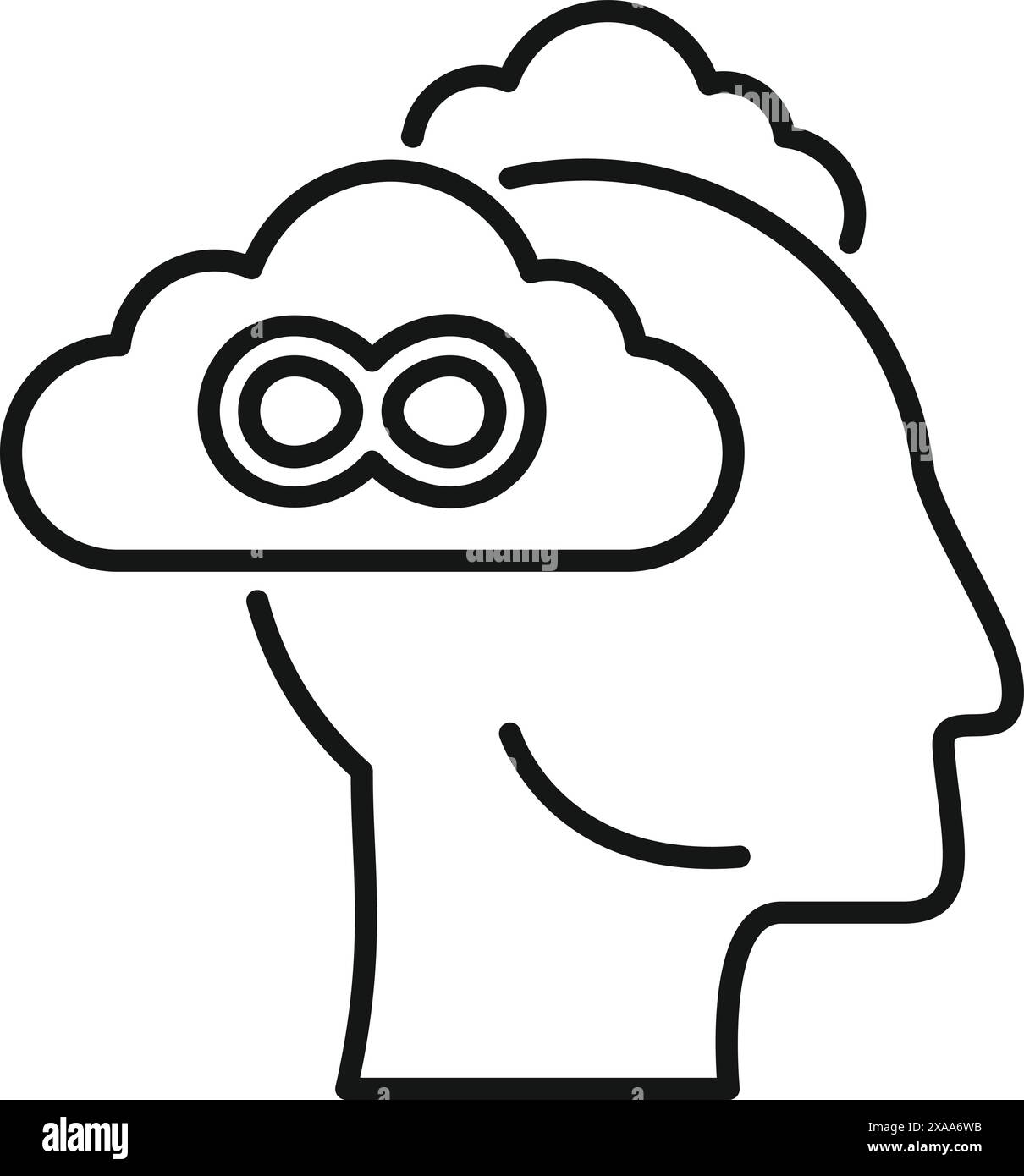 Line art illustration of a human head silhouette with an infinity cloud ...
