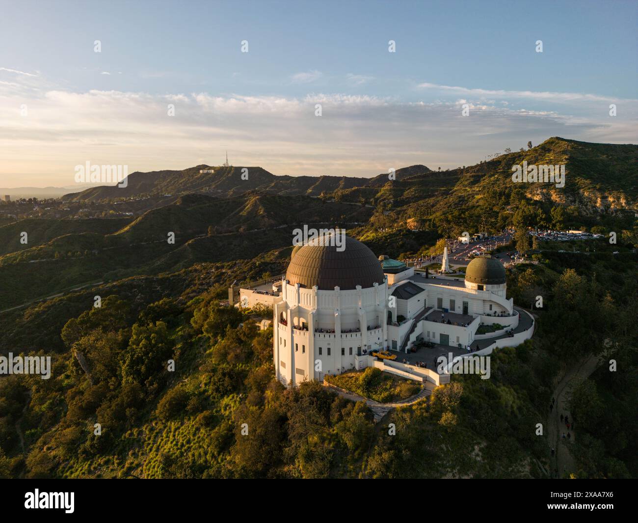 An aerial view of Griffith Observatory, Los Angeles, CA at sunset Stock ...