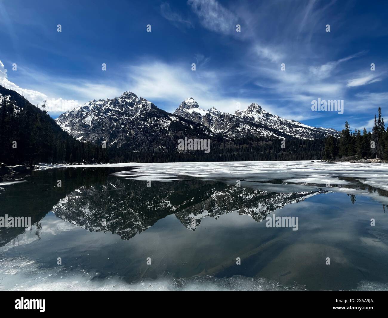 A mountain range reflection on lake surface Stock Photo - Alamy