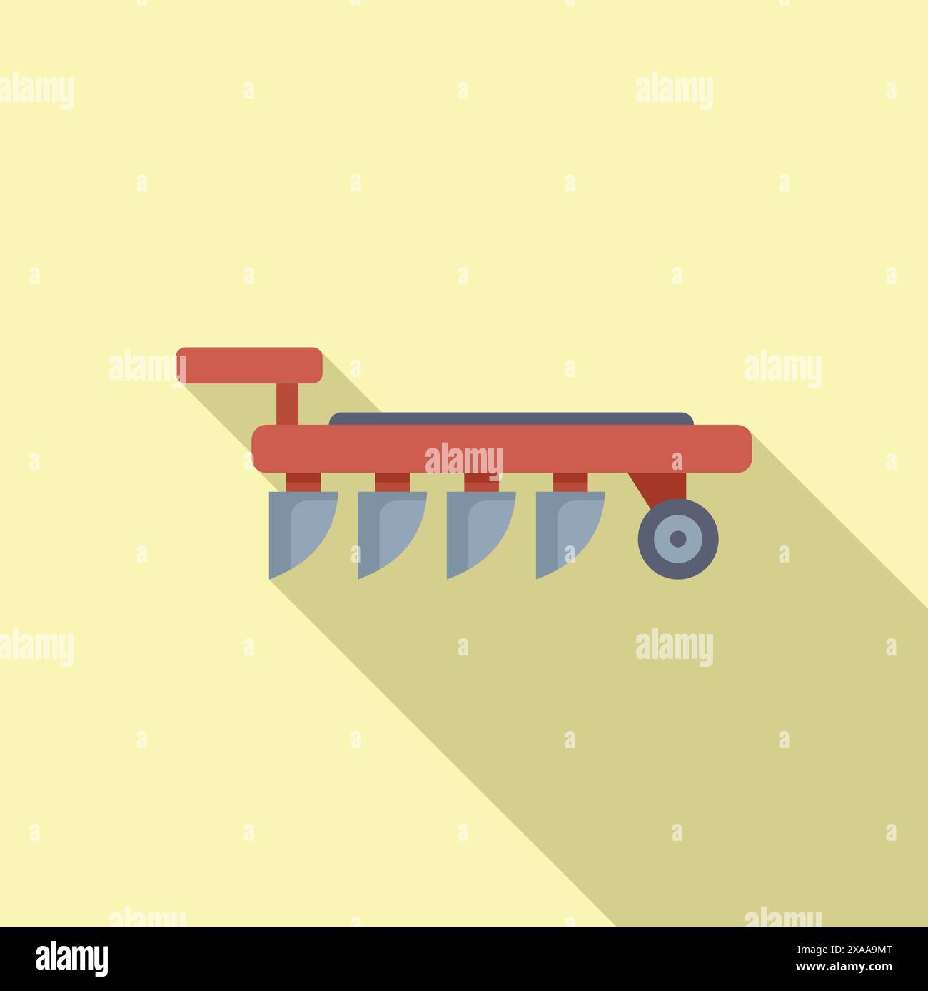 Vector illustration of a stylized red farm plow in flat design, casting ...