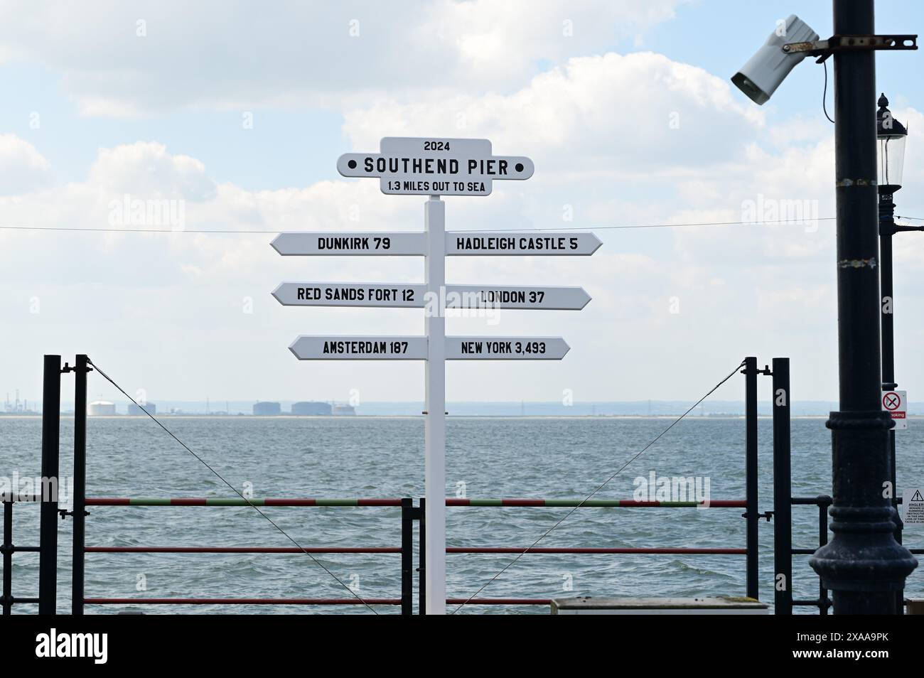 Direction and distance sign and a Security camera at the end of ...