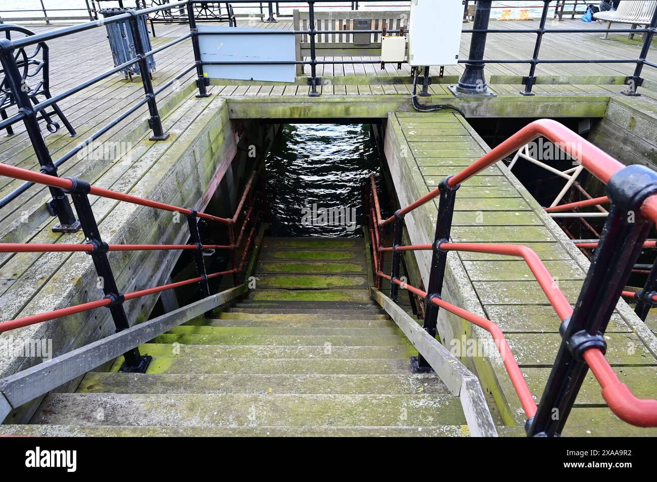 An internal under cover boat loading slipway at Southend Pier in the UK ...