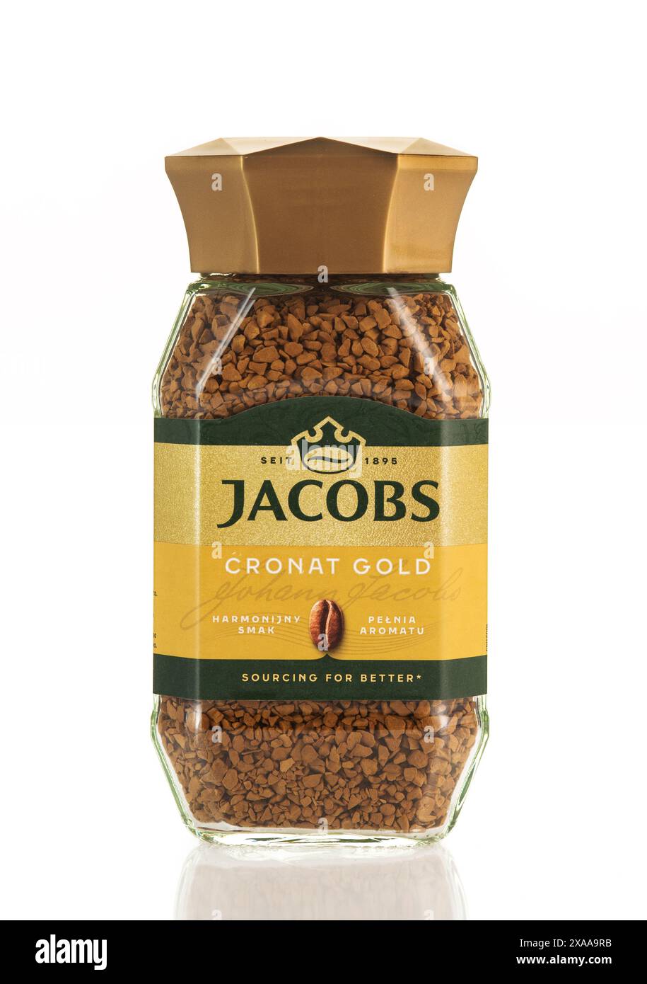 Kyiv, Ukraine, June 5, 2024: Jar of instant coffee Jacobs Cronat Gold ...