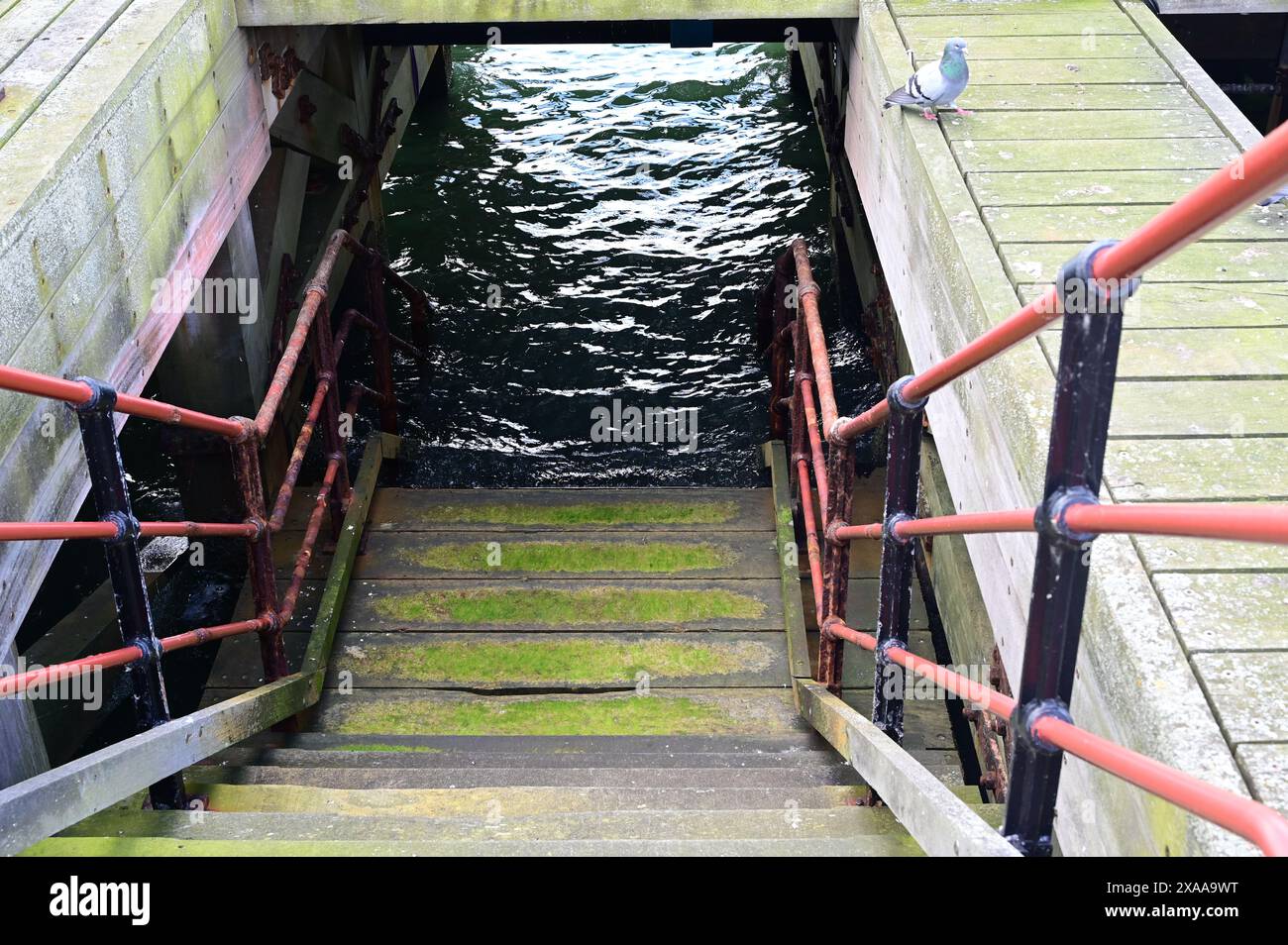 An internal under cover boat loading slipway at Southend Pier in the UK ...
