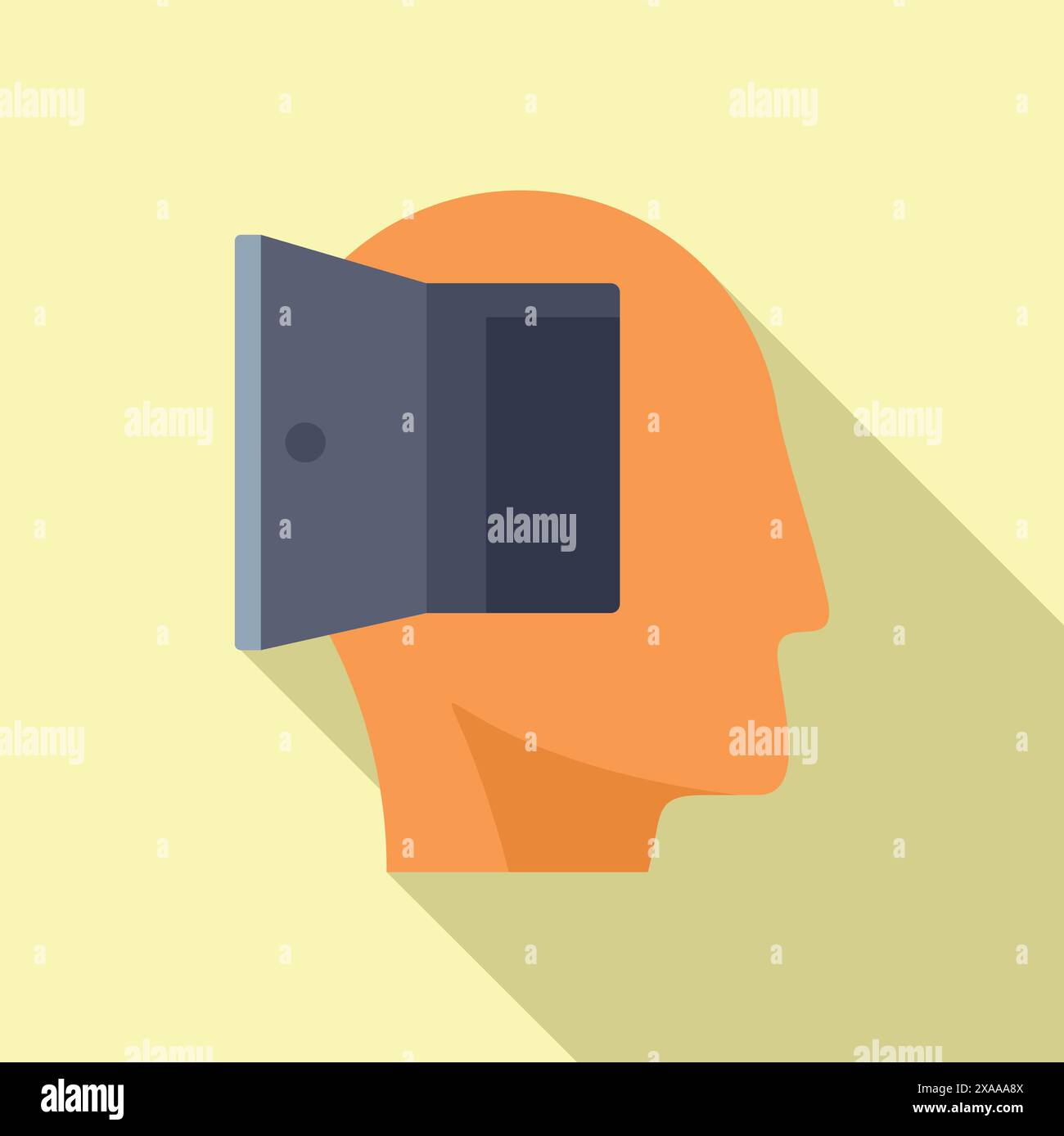 Open mind concept illustration with human head and door. Representing ...