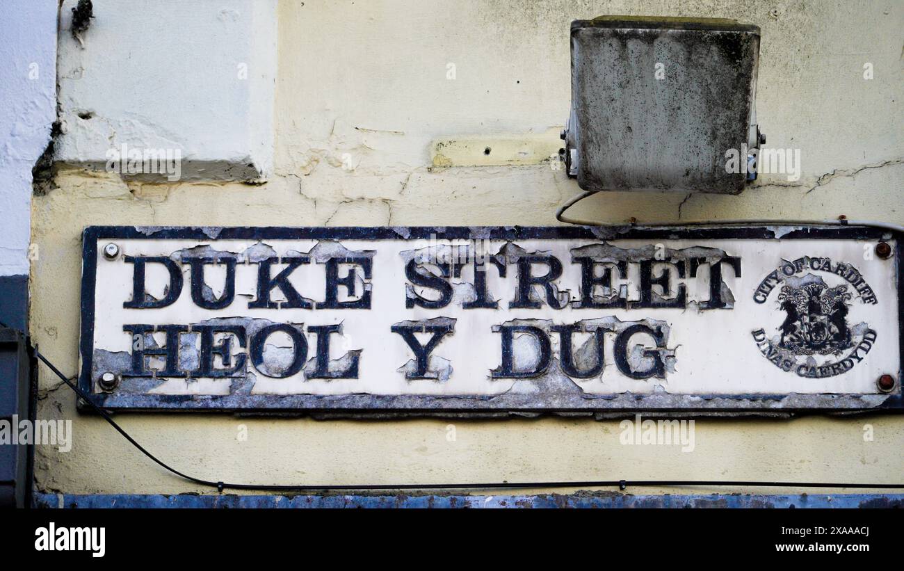 Cardiff, Wales October 29 2023: Street signs and bi-lingual place names ...