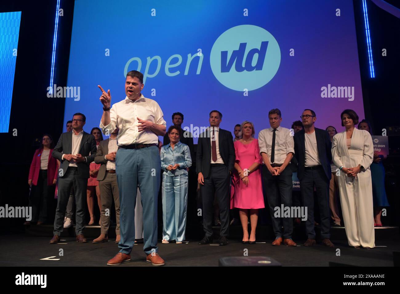 Lint, Belgium. 05th June, 2024. Open Vld's chairman Tom Ongena delivers ...