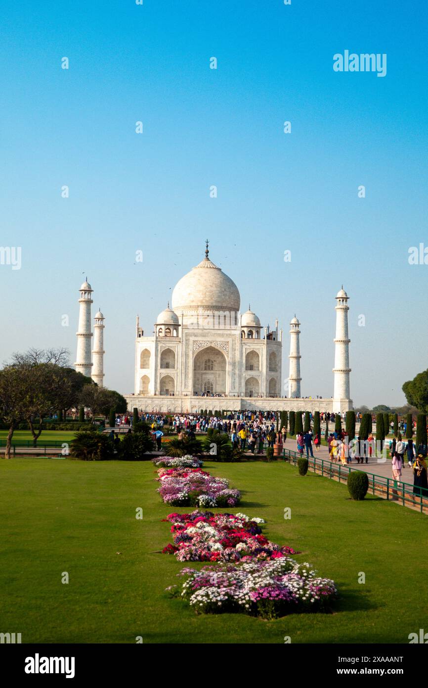 A scenic view of the iconic Taj Mahal, a wonder of the world, in Agra ...