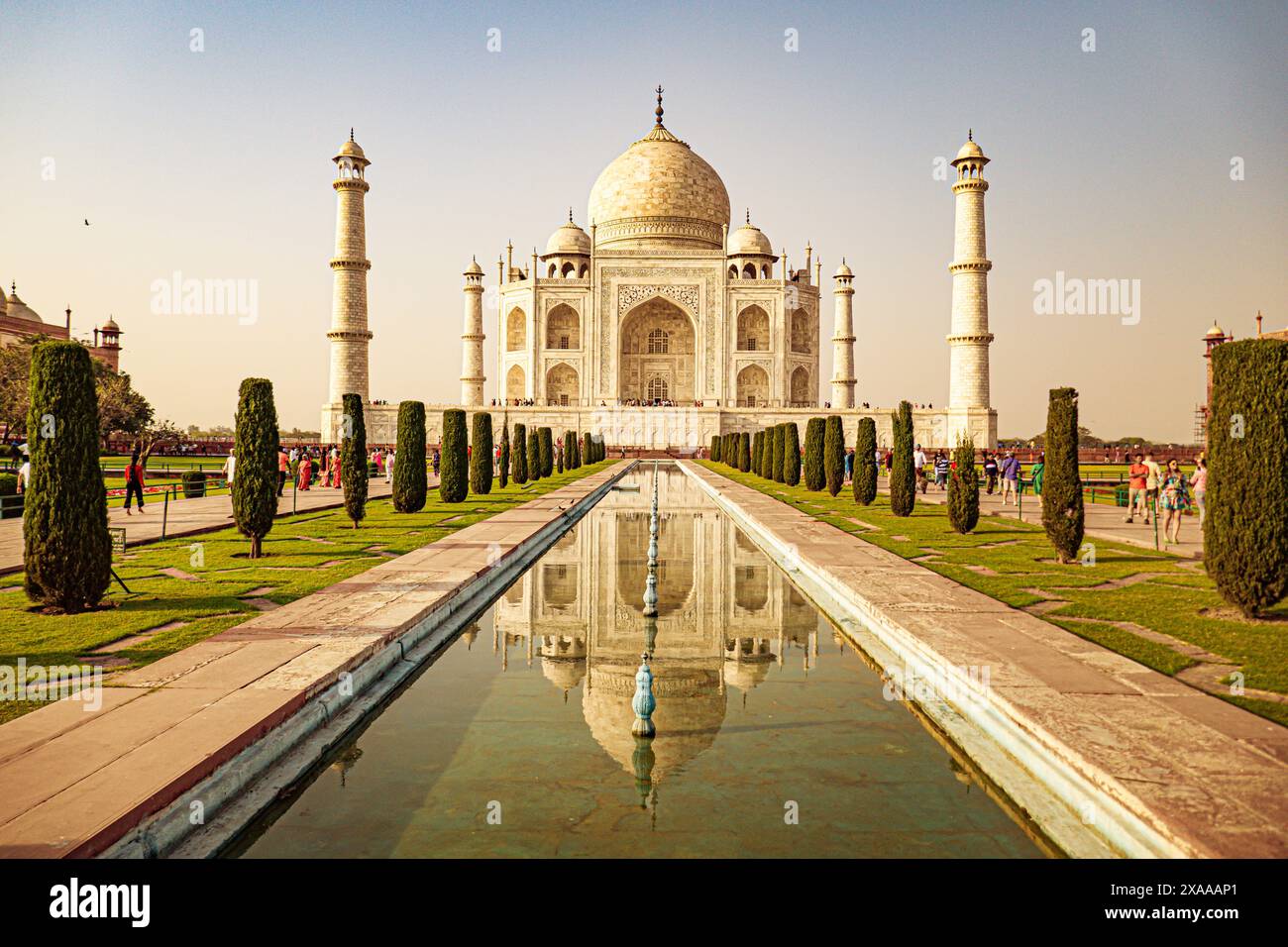 A scenic view of the iconic Taj Mahal, a wonder of the world, in Agra ...