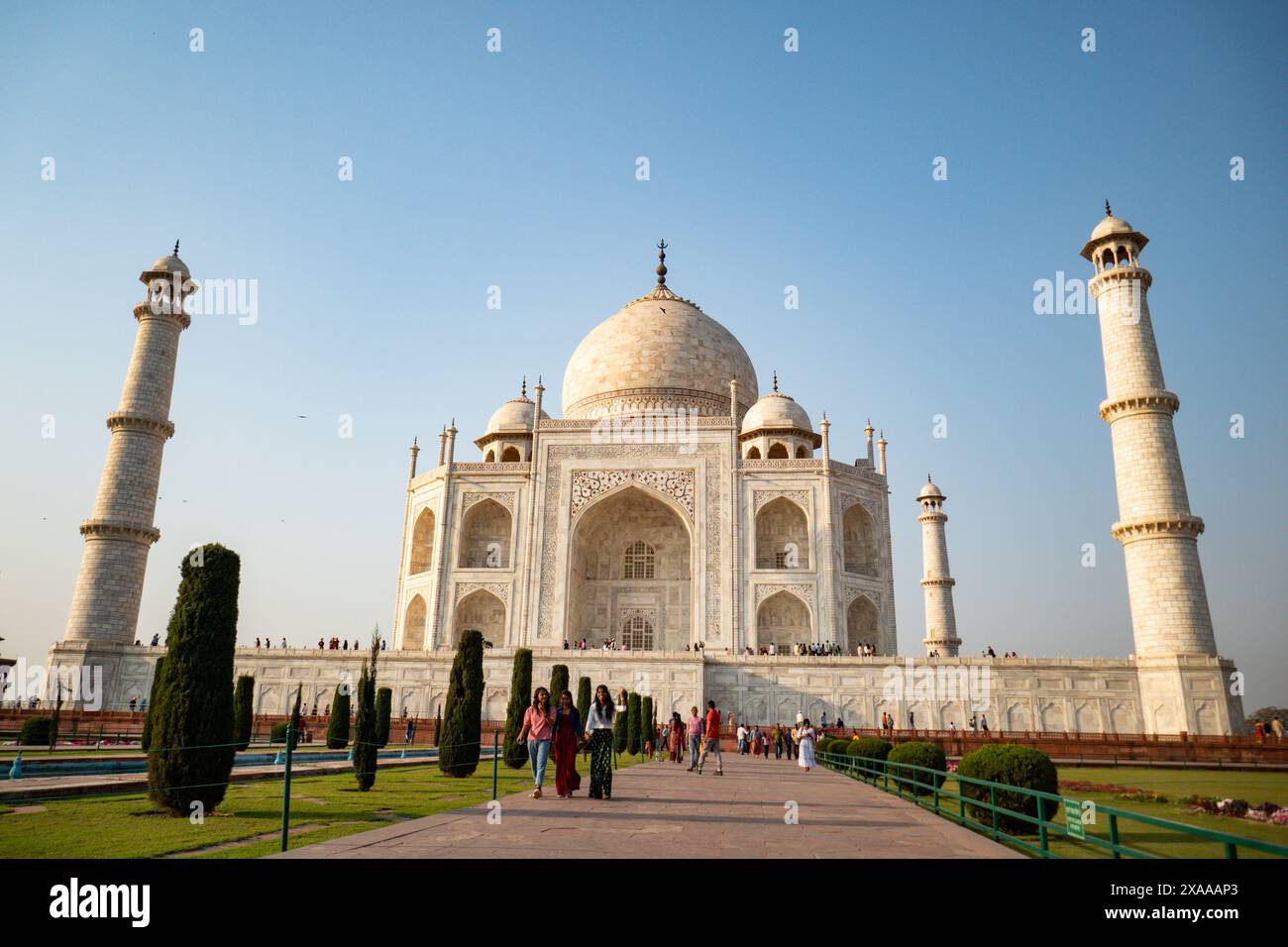 A scenic view of the iconic Taj Mahal, a wonder of the world, in Agra ...