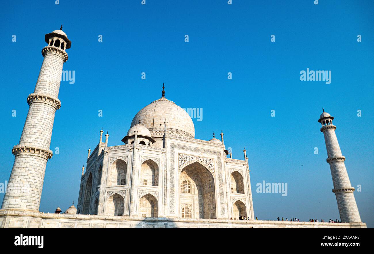 A scenic view of the iconic Taj Mahal, a wonder of the world, in Agra ...