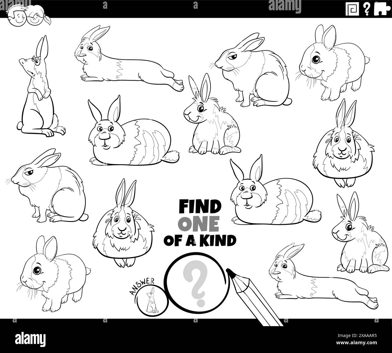 Cartoon illustration of find one of a kind picture educational activity ...