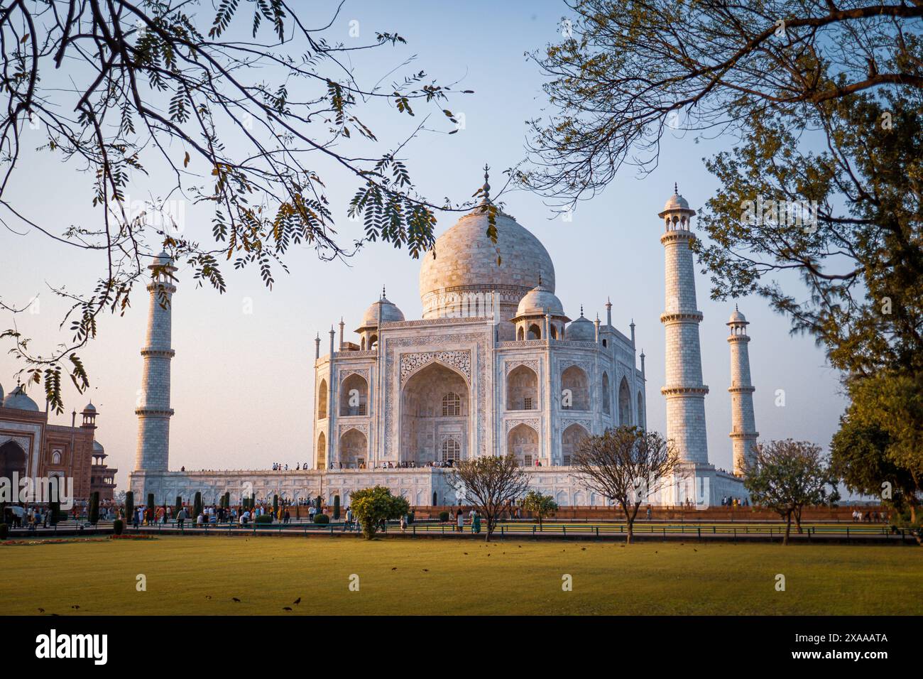 A scenic view of the iconic Taj Mahal, a wonder of the world, in Agra ...