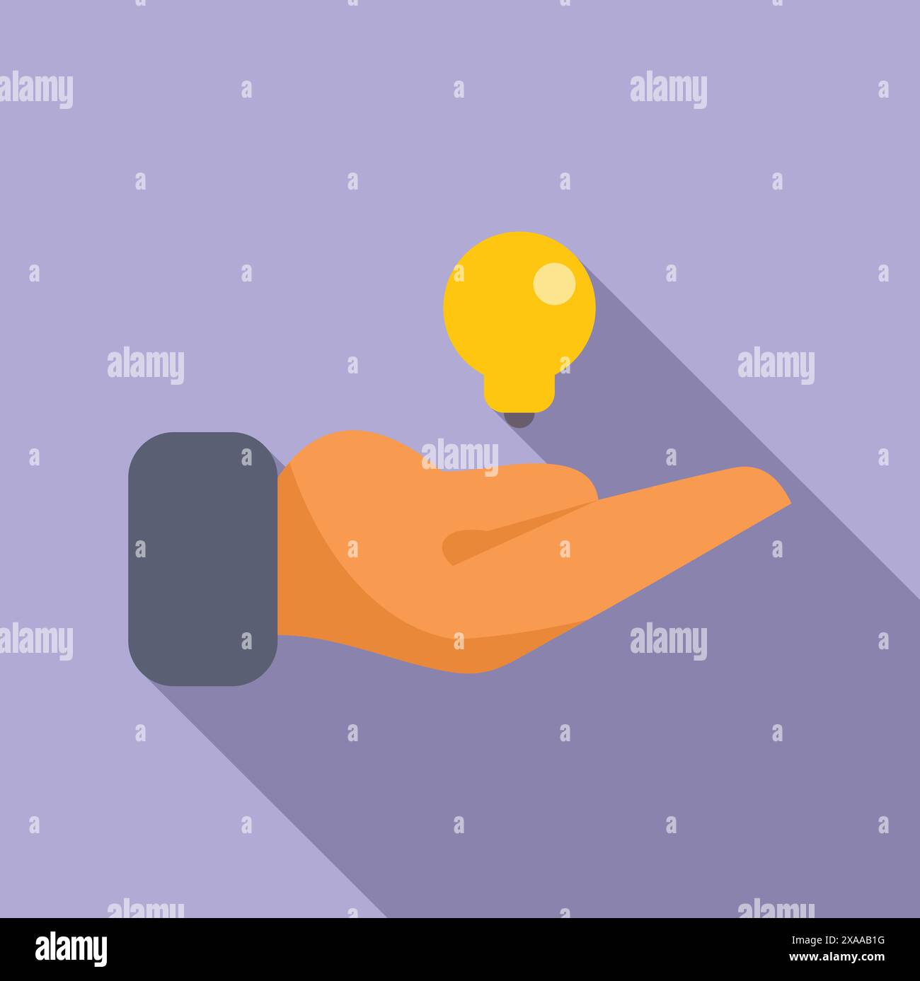 Flat design vector of an open palm with a glowing light bulb ...