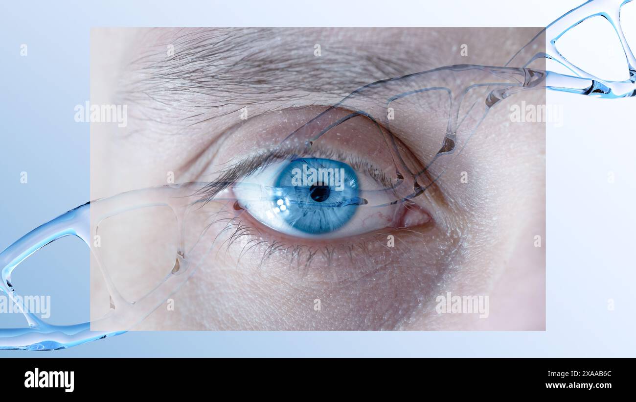 male blue eye close-up, human dna structure, vision check, myopia ...