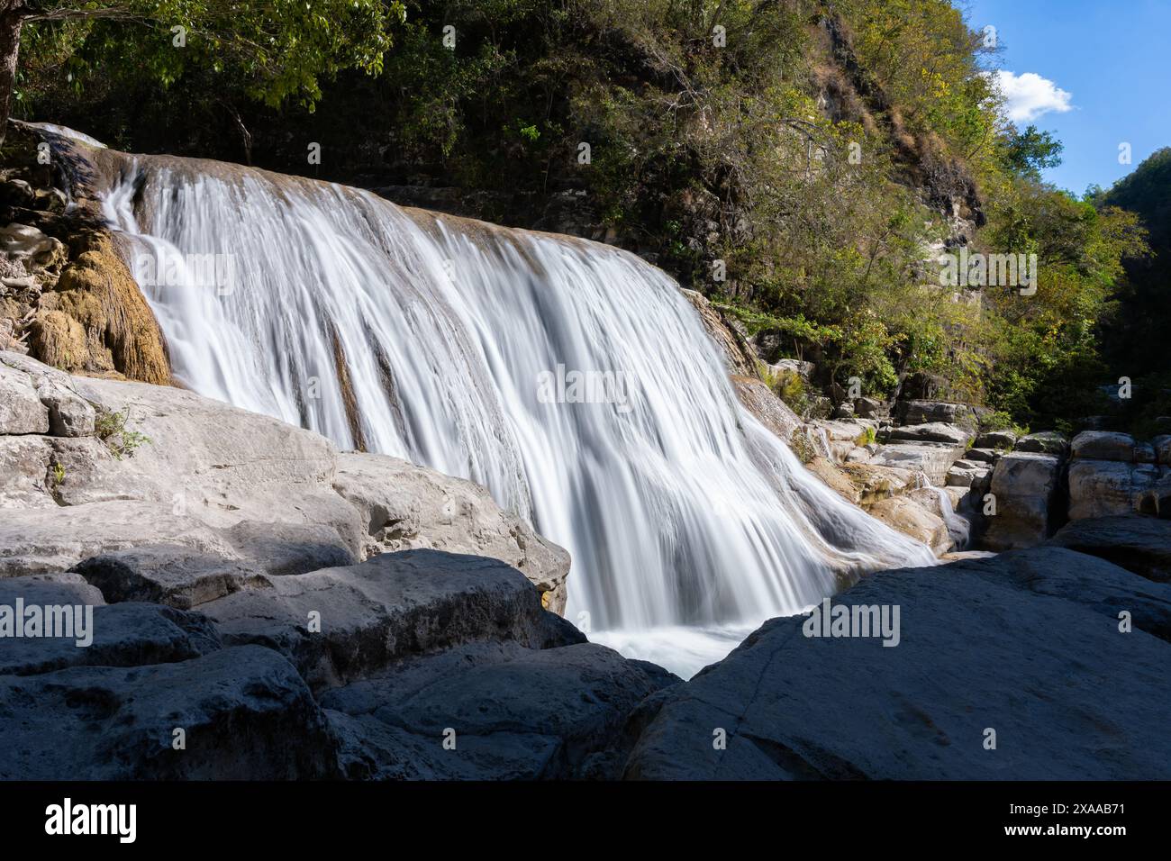 A scenic view of the waterfall in Air Terjun Tanggedu, Sumba Island ...