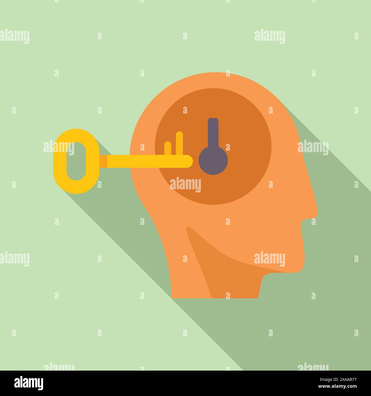 Creative flat design of a key unlocking a human head, symbolizing ideas, solutions, and mental ...