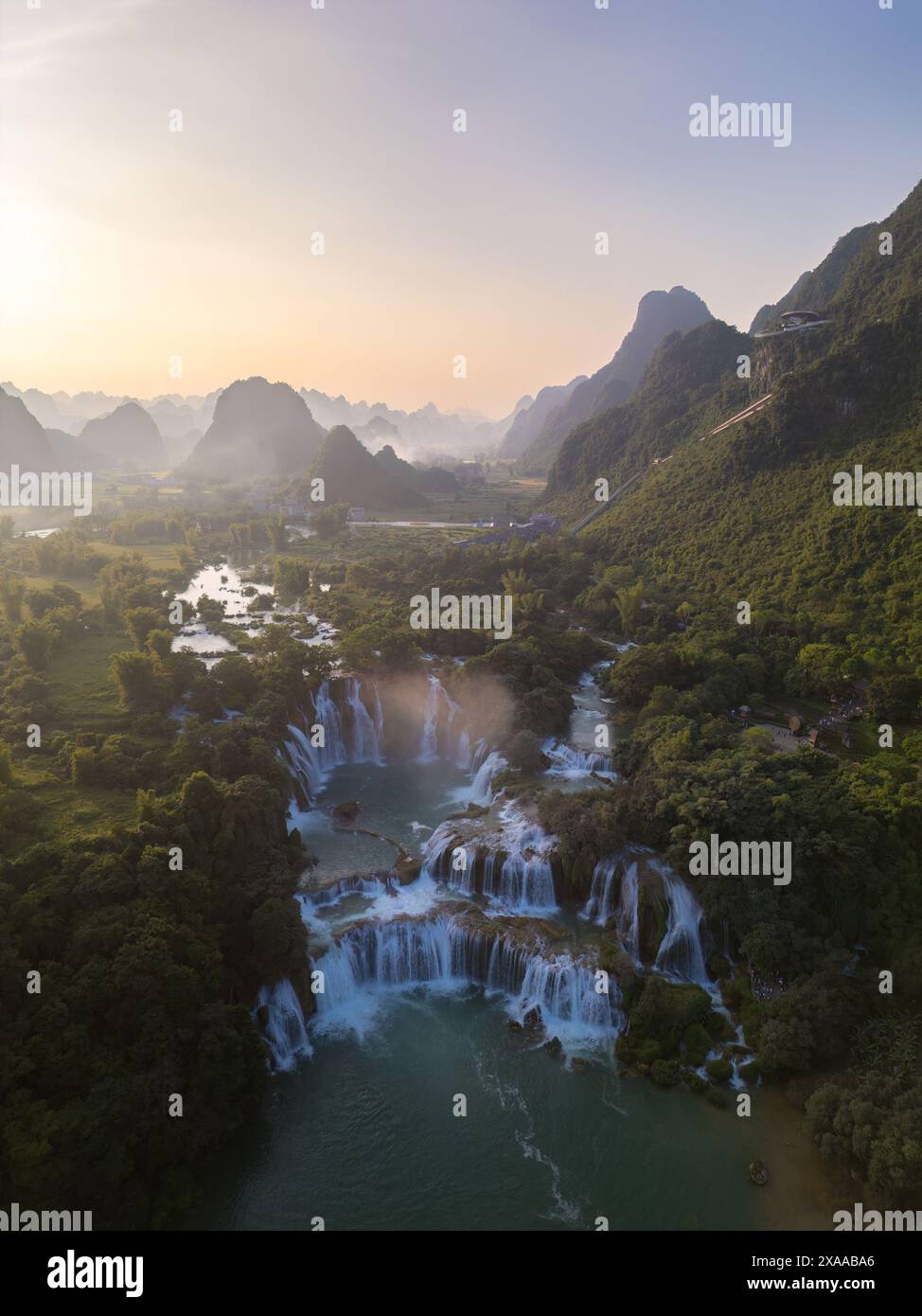 An aerial view of Ban Gioc Waterfall on Vietnam-China border Stock ...