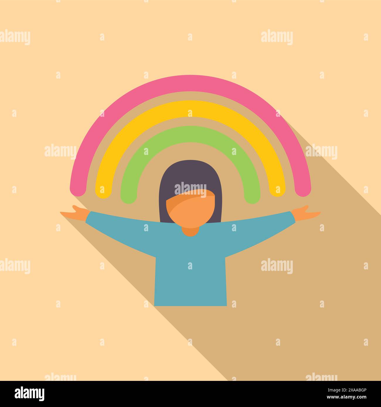 Flat design of a happy individual with open arms under a colorful ...