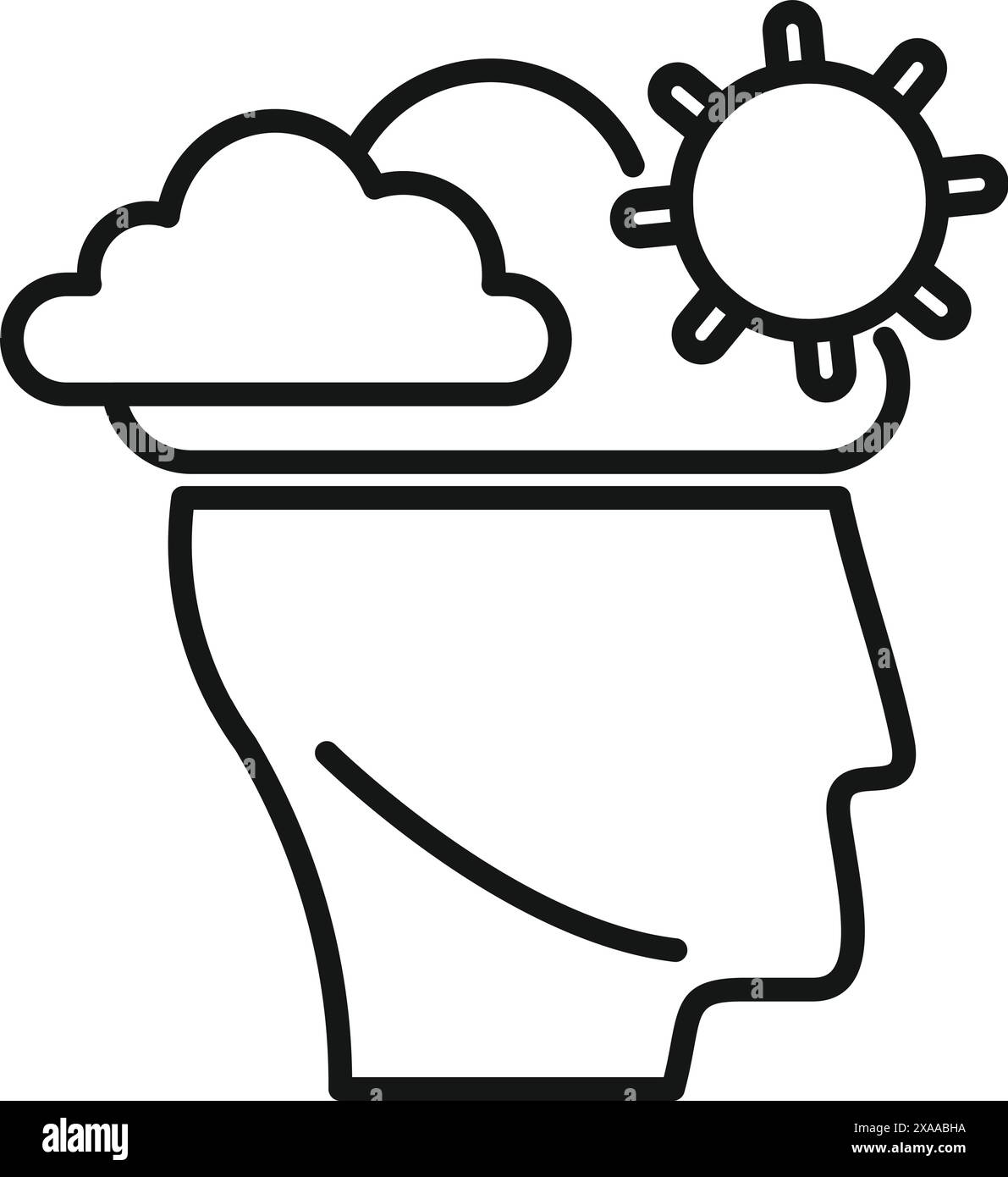 Linear graphic of a human head with sun and cloud symbols, denoting ...