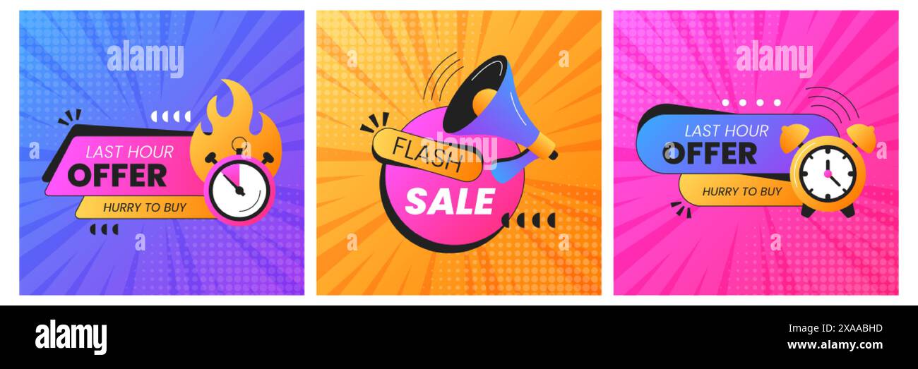 Set of square last time offer or hot sales banner. Sale promo covers ...