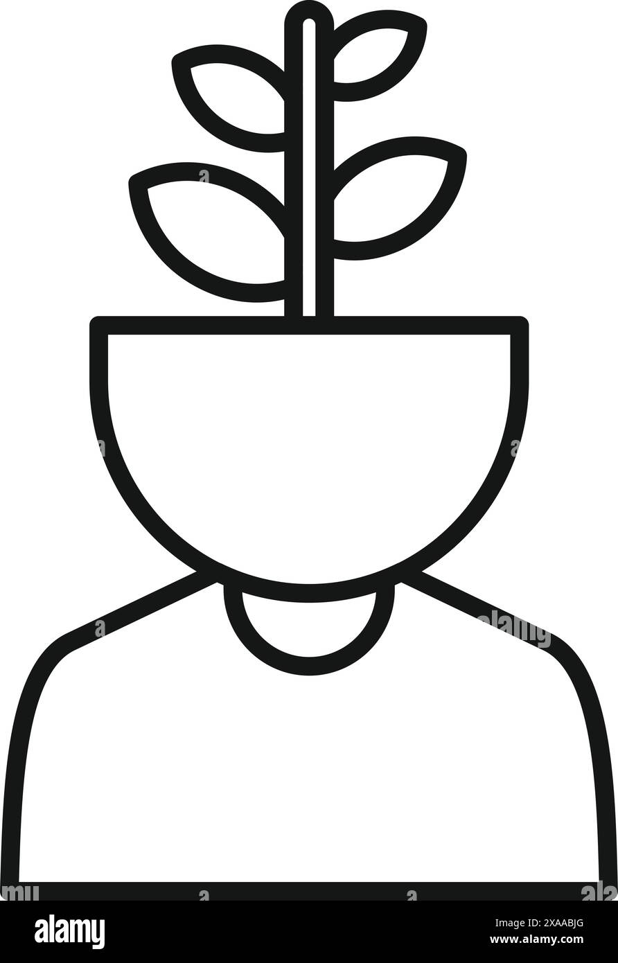 Minimalistic line art of a person with a potted plant for a head ...
