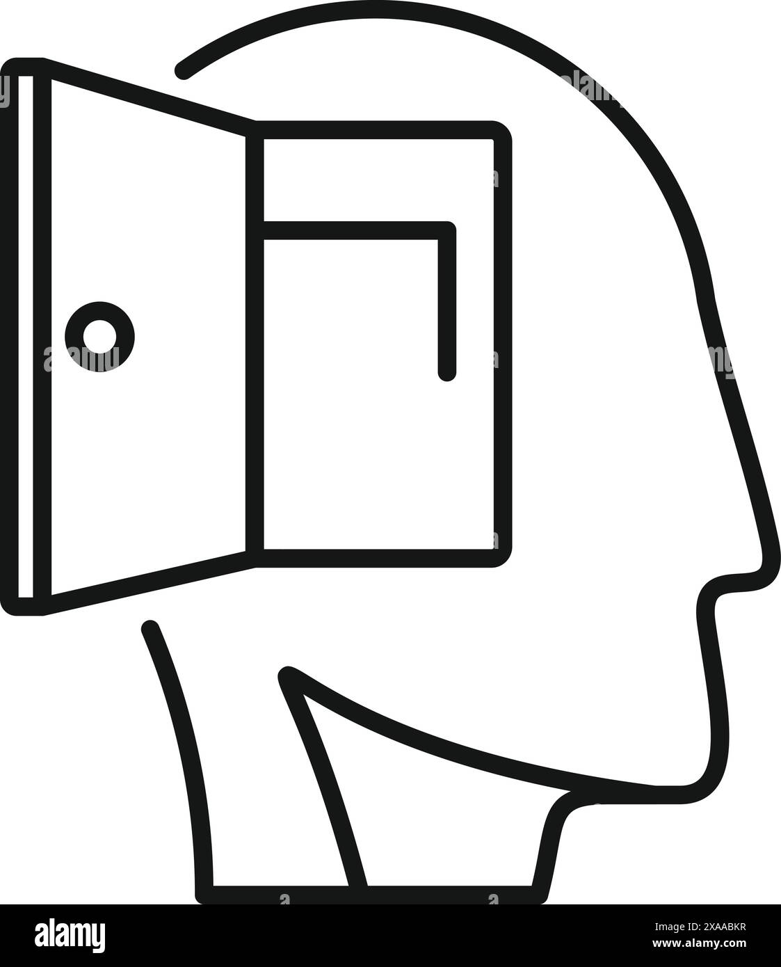 Line art vector design of a human head with an open door, symbolizing ...