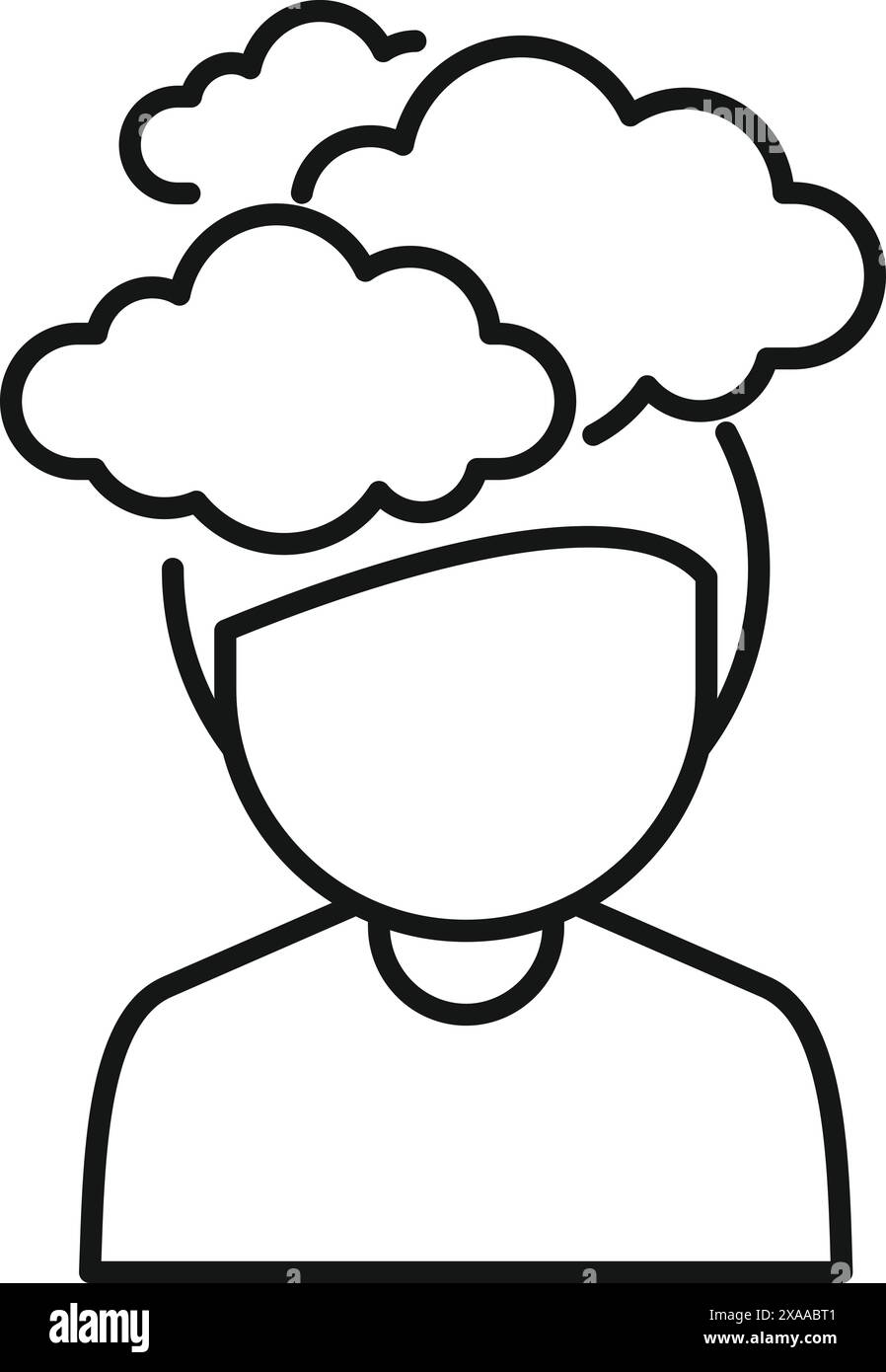 Line art illustration of a person with clouds above their head ...