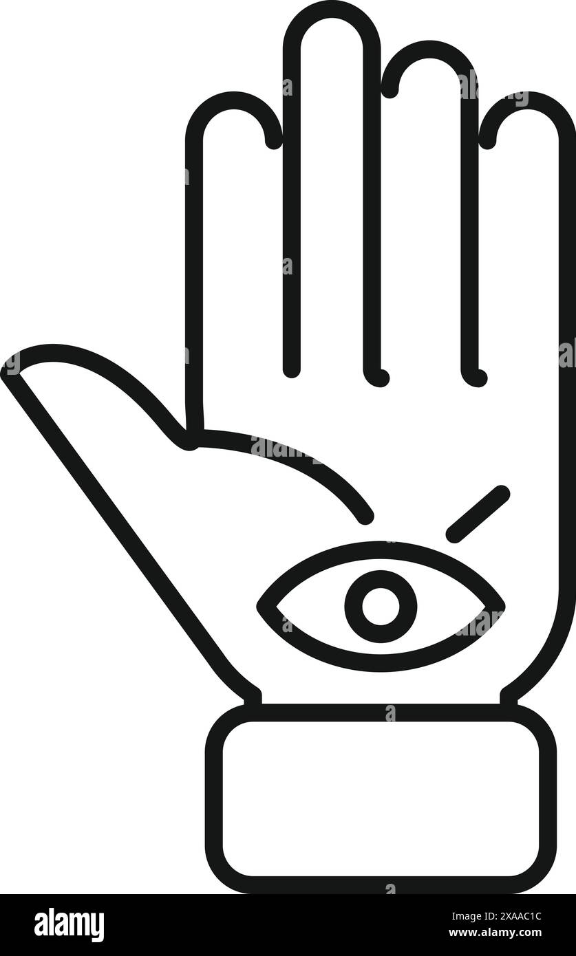 Simplified line drawing of hamsa hand with an eye, symbolizing ...