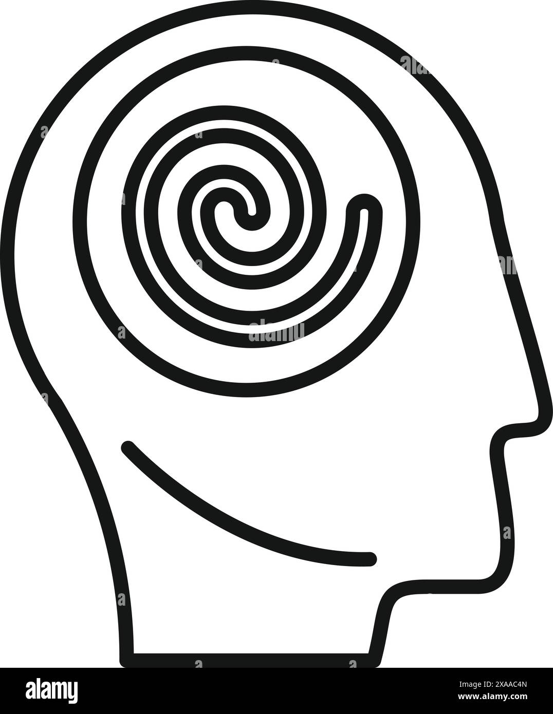 Line art illustration of a human head profile with a spiral pattern ...