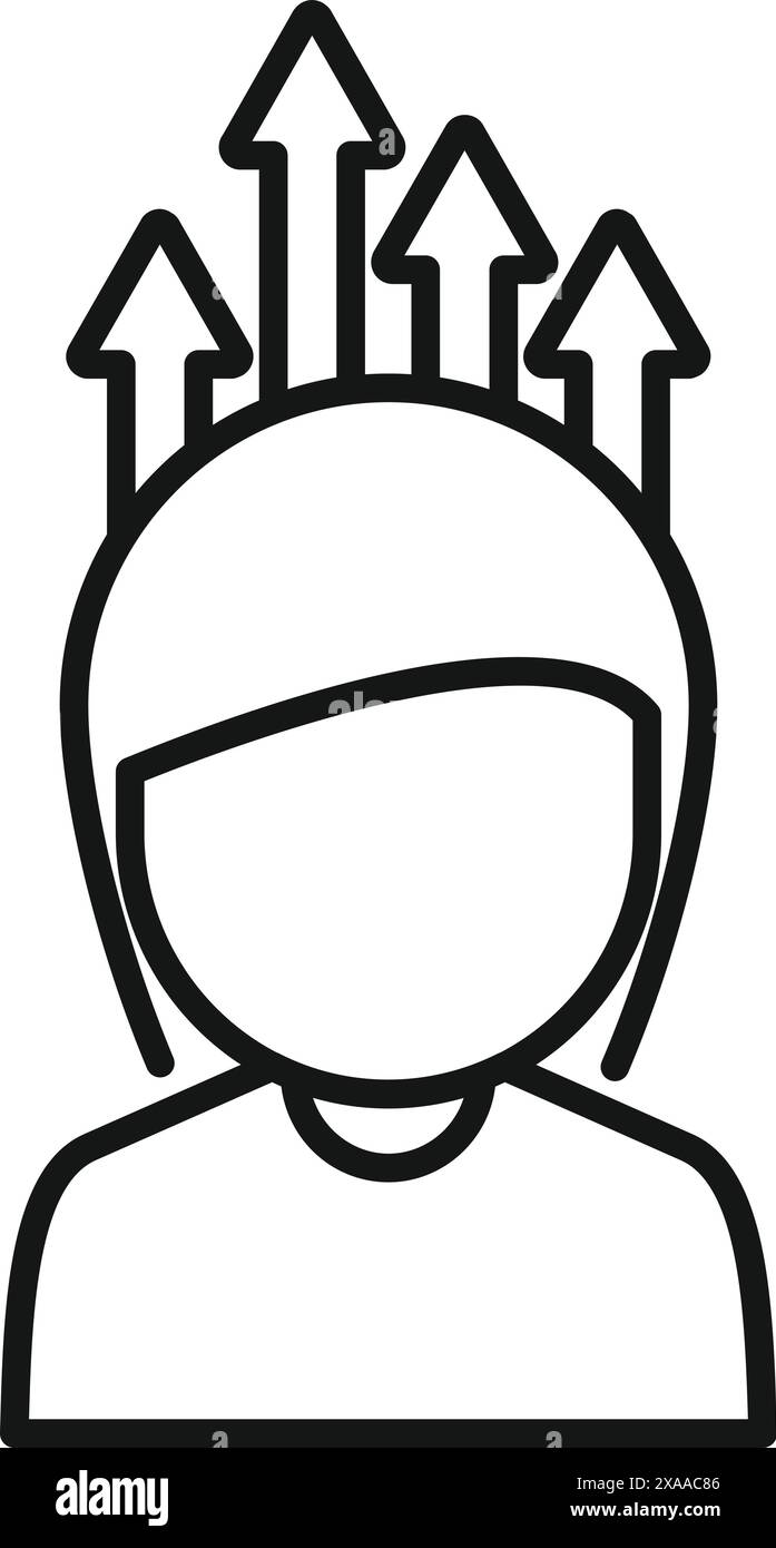 Linear icon depicting a person with arrows pointing upwards ...