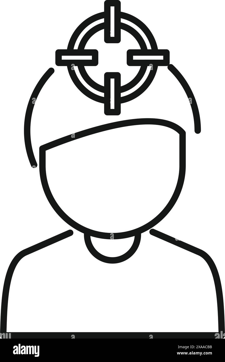 Outline vector illustration of a user with a vr headset targeting ...