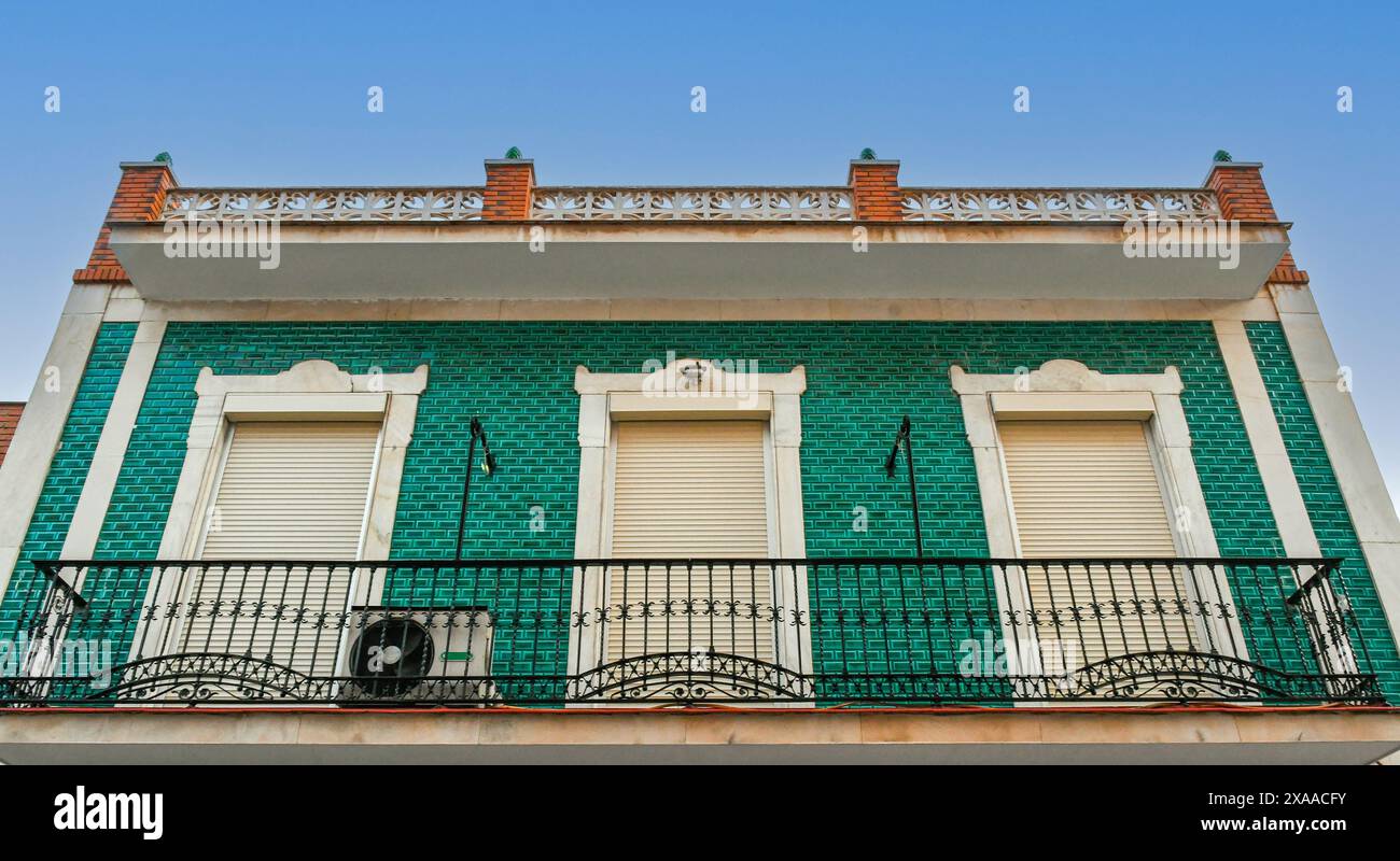 Beautiful green facade of a well-preserved house, Puertollano Stock ...