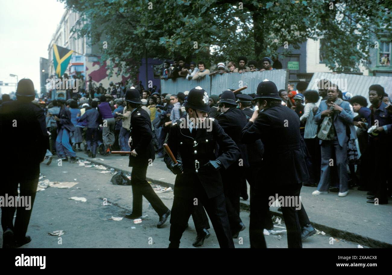 Notting Hill carnival riot August Bank Holiday Monday 1976. Police come ...