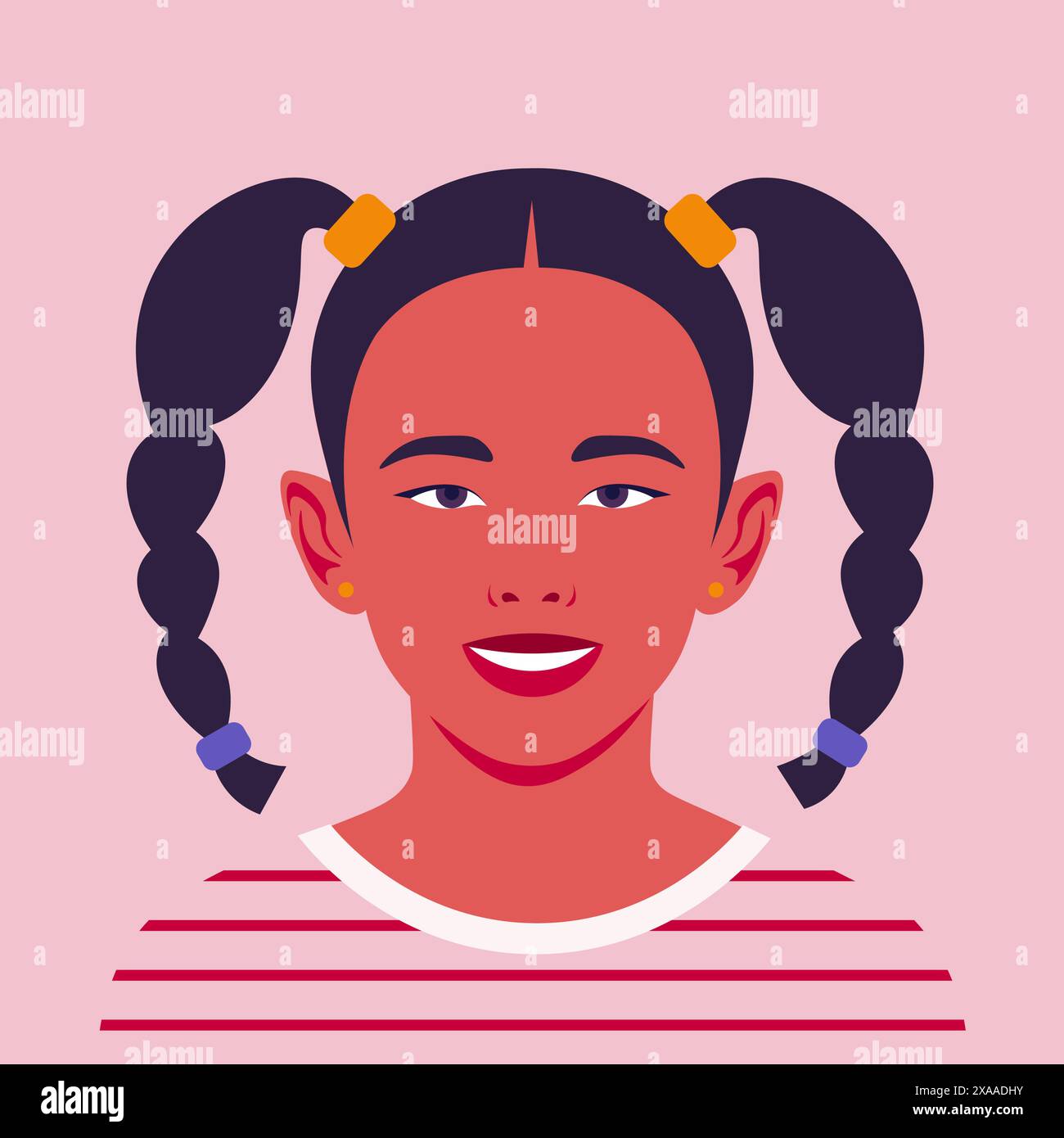 Portrait of a happy Asian girl. The face of a smiling child. Avatar of ...