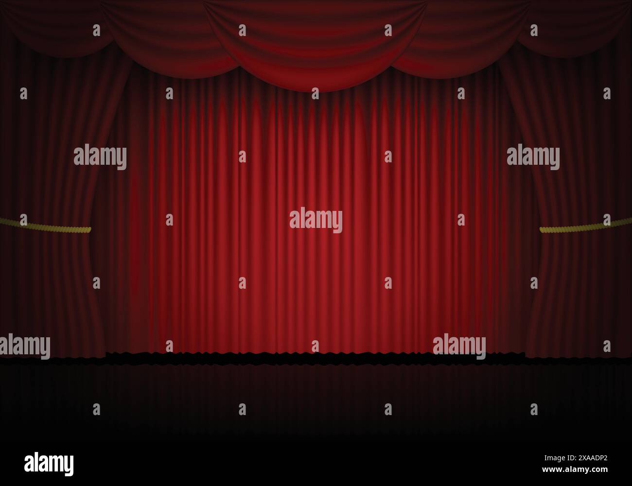 Red curtain opera, cinema or theater stage drapes. Spotlight on closed ...