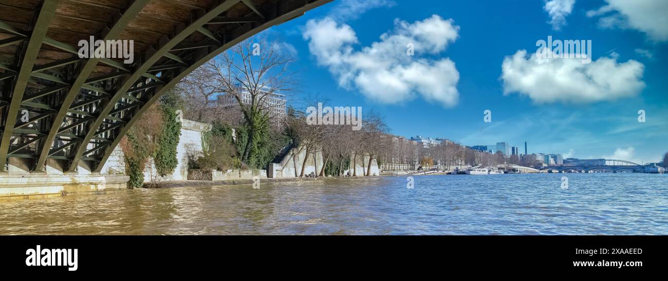 A scenic view of Saint-Louis island and beautiful Sully bridge in Paris ...
