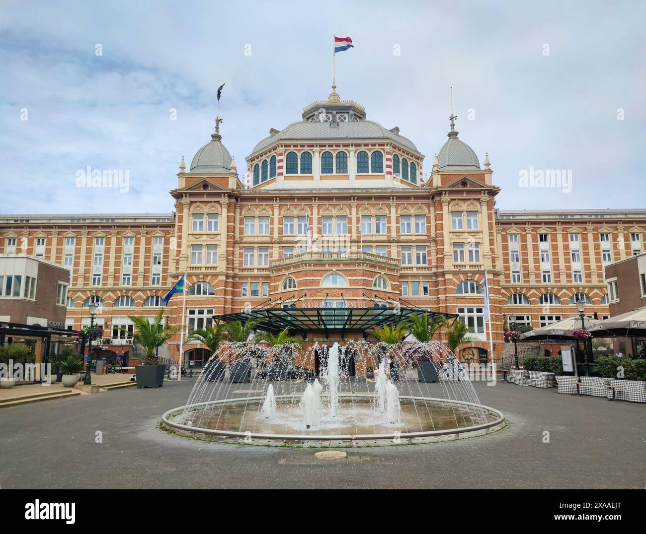 Famous Kurhaus hotel with sparkling fountain in seaside resort ...